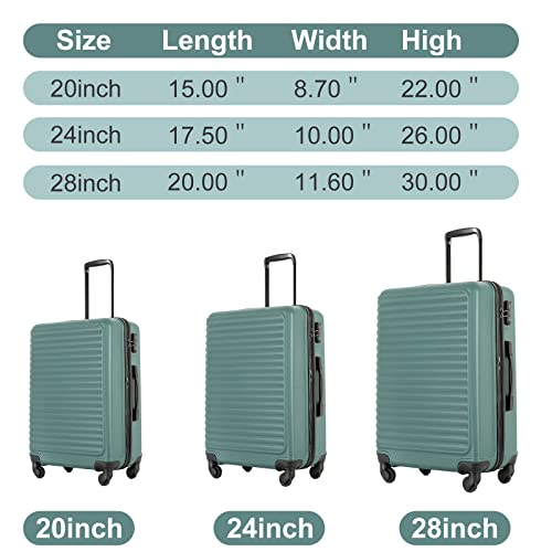 Travelhouse Hardshell Luggage 3 Piece Set Suitcase PP with Spinner Wheels and TSA Lock 20in 24in 28in Women Business and student suitcase Set(Dark Green)