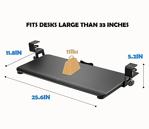 VONDETYR Clamp-on Rotating Computer Keyboard and Mouse Tray, Slide Out with Sturdy C-Clamp Mount,Ergonomic Typing, Black