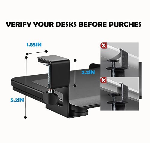 VONDETYR Clamp-on Rotating Computer Keyboard and Mouse Tray, Slide Out with Sturdy C-Clamp Mount,Ergonomic Typing, Black