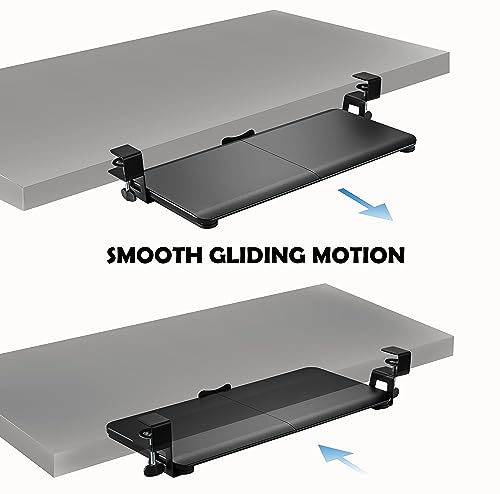 VONDETYR Clamp-on Rotating Computer Keyboard and Mouse Tray, Slide Out with Sturdy C-Clamp Mount,Ergonomic Typing, Black