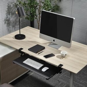 VONDETYR Clamp-on Rotating Computer Keyboard and Mouse Tray, Slide Out with Sturdy C-Clamp Mount,Ergonomic Typing, Black