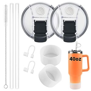 cup accessories for stanley 40 oz tumbler with handle, leak-proof tumbler lids & reusable straws & silicone boot with cleaner brush and straw cover cap for adventure quencher 40oz (2 sets)