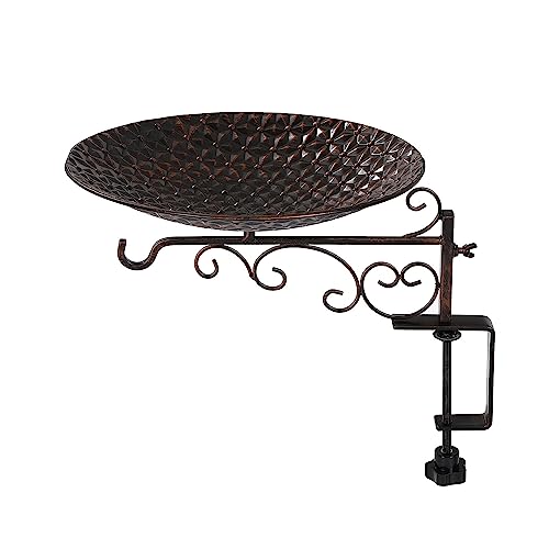 Jemeni Deck Mounted Bird Bath W/Hook, Bird Baths for Outdoors Garden Patio Deck Decoration