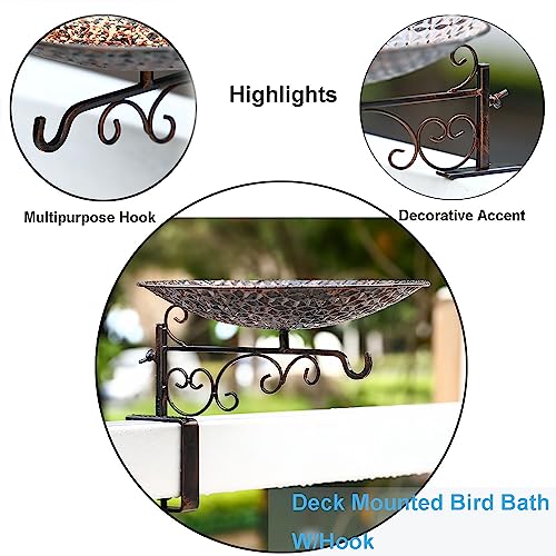 Jemeni Deck Mounted Bird Bath W/Hook, Bird Baths for Outdoors Garden Patio Deck Decoration