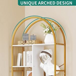 YITAHOME Gold Arched Bookshelf and Bookcase, 5 Tier Standing Book Shelf, Storage Display Rack Shelves for Bedroom Living Room Office,White&Gold