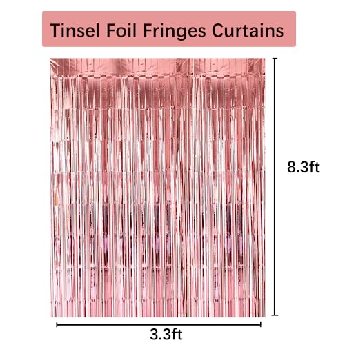 2Pcs Rose Gold Tinsel Foil Fringe Curtains Party Decorations Tinsel Curtains Streamers Backdrop 3.3ft *8.3ft Door Streamers Photo Booth Backdrops Foil Curtain for Birthday Party Backdrop Decorations