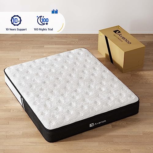 Avenco King Size Mattress, 10 Inch Innerspring Hybrid Mattress with Gel Memory Foam and Individually Pocket Springs Mattress for Motion Isolation, Pressure Relief & Supportive, CertiPUR-US Certified