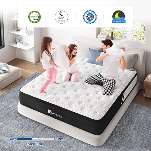 Avenco King Size Mattress, 10 Inch Innerspring Hybrid Mattress with Gel Memory Foam and Individually Pocket Springs Mattress for Motion Isolation, Pressure Relief & Supportive, CertiPUR-US Certified