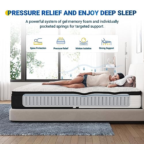 Avenco King Size Mattress, 10 Inch Innerspring Hybrid Mattress with Gel Memory Foam and Individually Pocket Springs Mattress for Motion Isolation, Pressure Relief & Supportive, CertiPUR-US Certified