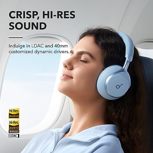 Soundcore by Anker, Space One, Active Noise Cancelling Headphones, 2X Stronger Voice Reduction, 40H ANC Playtime, App Control, LDAC Hi-Res Wireless Audio, Comfortable Fit, Clear Calls, Bluetooth 5.3