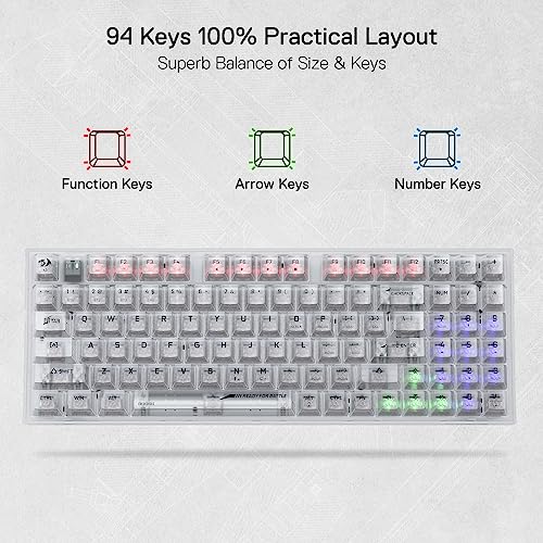 Redragon K658 PRO SE 90% 3-Mode Wireless RGB Gaming Keyboard, 94 Keys Full-Transparent Mechanical Keyboard w/Hot-Swap Socket, Sound Absorbing Foams, Full Numpad & Custom Switch