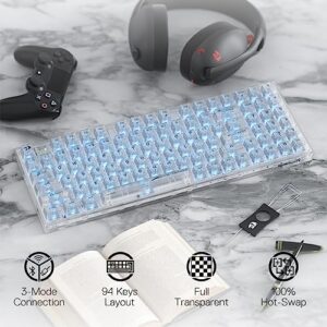 Redragon K658 PRO SE 90% 3-Mode Wireless RGB Gaming Keyboard, 94 Keys Full-Transparent Mechanical Keyboard w/Hot-Swap Socket, Sound Absorbing Foams, Full Numpad & Custom Switch