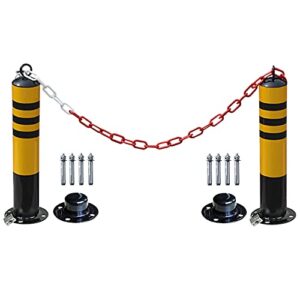 car parking space lock bollard,2 pieces folded steel parking bollard with 3 meters plastic chain upper lock parking barrier post