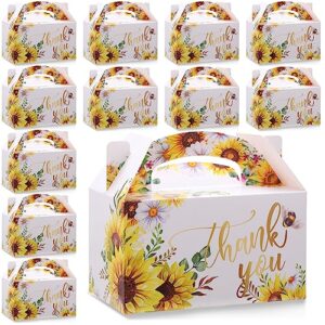 ctosree 50 pcs thank you favor boxes sunflower gable treat box goodie boxes baby shower favor boxes floral gift box for sunflower party wedding birthday tea celebrating, 6.2 x 3.5 x 3.5 inch