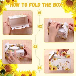 Ctosree 50 Pcs Thank You Favor Boxes Sunflower Gable Treat Box Goodie Boxes Baby Shower Favor Boxes Floral Gift Box for Sunflower Party Wedding Birthday Tea Celebrating, 6.2 x 3.5 x 3.5 Inch