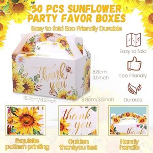 Ctosree 50 Pcs Thank You Favor Boxes Sunflower Gable Treat Box Goodie Boxes Baby Shower Favor Boxes Floral Gift Box for Sunflower Party Wedding Birthday Tea Celebrating, 6.2 x 3.5 x 3.5 Inch