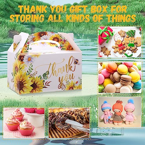 Ctosree 50 Pcs Thank You Favor Boxes Sunflower Gable Treat Box Goodie Boxes Baby Shower Favor Boxes Floral Gift Box for Sunflower Party Wedding Birthday Tea Celebrating, 6.2 x 3.5 x 3.5 Inch