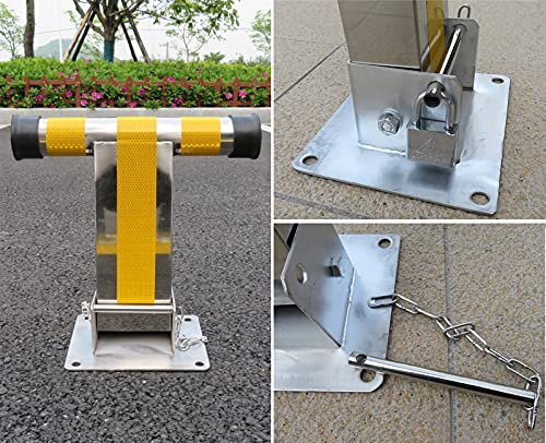 Tools Parking Barrier Lock T Shape Stainless Steel Parking Barrier Folding Parking Space Lock Heavy Duty Security Post with Padlock & Bolt