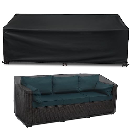 Likorlove 100% Waterproof Outdoor Sofa Cover, 88" Wx 33" Dx 31.8" H Patio Furniture Covers Waterproof, Windproof 3-Seater Sofa Cover Heavy Duty with Air Vent and Handles for Lawn, Backyard Deck, Black