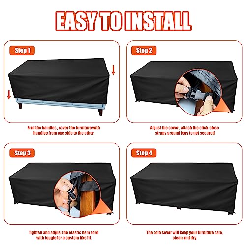 Likorlove 100% Waterproof Outdoor Sofa Cover, 88" Wx 33" Dx 31.8" H Patio Furniture Covers Waterproof, Windproof 3-Seater Sofa Cover Heavy Duty with Air Vent and Handles for Lawn, Backyard Deck, Black