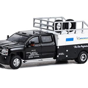 2018 Chevy Silverado 3500 Dually Tire Service Truck Black Michelin: The Tire Professionals Dually Drivers 1/64 Diecast Model Car by Greenlight 46120 C