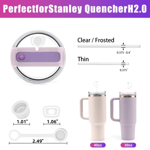 2 Sets Silicone Spill Stopper for Stanley 40/30 oz Quencher H2.0 Tumbler with Handle including 2 Straw Cover Sets 2 Round Leak Stoppers 2 Square Spill Stoppers for Stanley Cup Accessories Dust-proof