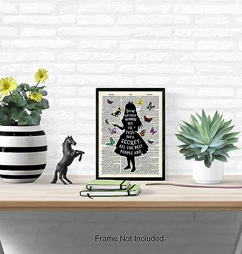 Alice in Wonderland Quote Wall Art 11x14 - Inspirational Gift for Women - Funny Sayings Poster Picture - Positive Quotes - Motivational Wall Art for Women -Teen Girls Bedroom, Living room, Home Office