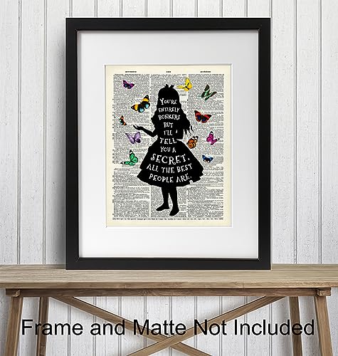 Alice in Wonderland Quote Wall Art 11x14 - Inspirational Gift for Women - Funny Sayings Poster Picture - Positive Quotes - Motivational Wall Art for Women -Teen Girls Bedroom, Living room, Home Office