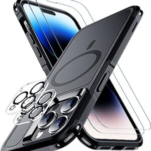 Temdan Magnetic for iPhone 14 Pro Case,[Compatible with MagSafe][Glass Screen Protector+Camera Lens Protector] Non-Slip Full-Body Shockproof Phone Case-Black