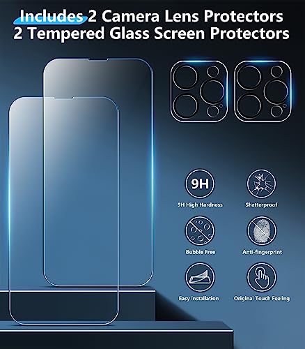 Temdan Magnetic for iPhone 14 Pro Case,[Compatible with MagSafe][Glass Screen Protector+Camera Lens Protector] Non-Slip Full-Body Shockproof Phone Case-Black