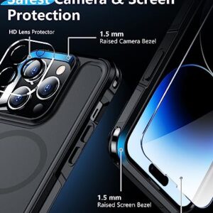 Temdan Magnetic for iPhone 14 Pro Case,[Compatible with MagSafe][Glass Screen Protector+Camera Lens Protector] Non-Slip Full-Body Shockproof Phone Case-Black