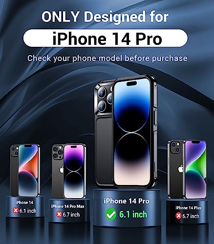 Temdan Magnetic for iPhone 14 Pro Case,[Compatible with MagSafe][Glass Screen Protector+Camera Lens Protector] Non-Slip Full-Body Shockproof Phone Case-Black