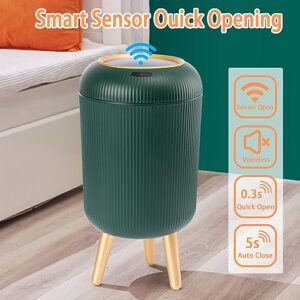 URALFA Touchless Trash Can with Lid, 3 Gallon Automatic Bathroom Trash Can Motion Sensor Kitchen Garbage Can, Plastic Electric Smart Garbage Bin Waste Basket for Bedroom, Office, Living Room, Green