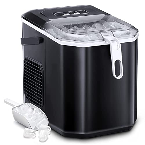 Antarctic Star Countertop Ice Maker Portable Machine with Handle,Self-Cleaning Makers, 26Lbs/24H, 9 Cubes Ready in 6 Mins, S/L ice, for Home Kitchen Bar Party (Black)