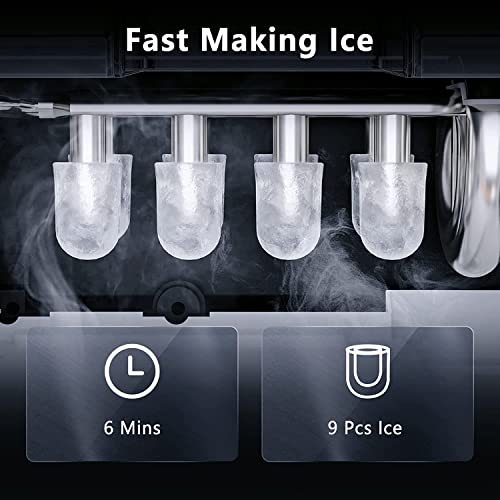 Antarctic Star Countertop Ice Maker Portable Machine with Handle,Self-Cleaning Makers, 26Lbs/24H, 9 Cubes Ready in 6 Mins, S/L ice, for Home Kitchen Bar Party (Black)