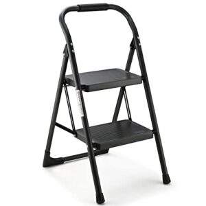 asperlad step ladder folding 2 step stool adult with wide & anti-slip pedals ergonomic portable steel ladders for household, kitchen, office 330lb