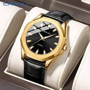 CRRJU Men's Fashion Luxury Classical Golden Watches for Men Business Simple Luminous Analog Quartz Leather Wristwatches