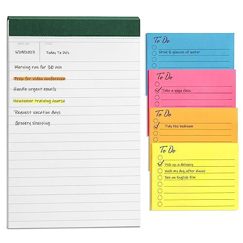 Lined Writing Note Pad To Do List Notepad - 5.6" x 8.5" Notebook (50-Sheet), Micro Perforated Writing Pad, Small 3" x 4" Sticky Notes with 50 Pages(4 pks) for Planners, Notes Taking, Work Organization