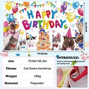 Dog Cat Happy Birthday Backdrop Banner Puppy Photography Background Banner Cartoon Cat Photo Backdrop Birthday Party Decorations for Dog Cat Owner Birthday Party Pet Party Supplies (Cat)