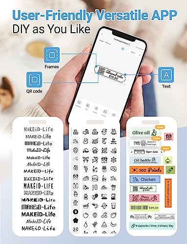 Makeid Label Makers, L1 Label Maker Machine, Portable Wireless Sticker Label Makers for Home, School, Office Use, Rechargeable Thermal Printer with Multiple Fonts, Templates - Blue, 203dpi