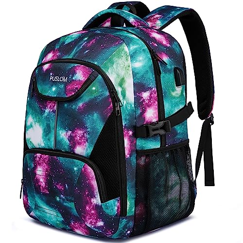 Backpack for College Large Bookbag Travel Business with USB Charging Port, Travel Laptop Backpack Work Bag, Anti Theft Durable Water Resistant Computer Bag Fit Laptop Up to 17.3 Inch, Galaxy - Green