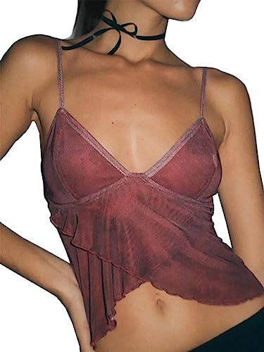 Camisole for Women Y2K Crop Top Sexy Spaghetti Strap Sleeveless Cami Top Halter Top Backless Sexy Summer Tops for Women A Red