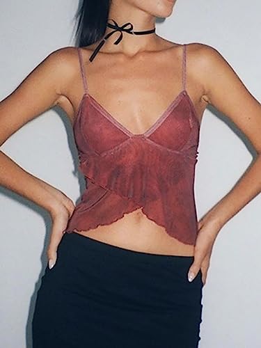 Camisole for Women Y2K Crop Top Sexy Spaghetti Strap Sleeveless Cami Top Halter Top Backless Sexy Summer Tops for Women A Red