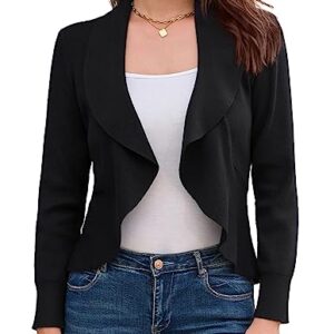 Womens Casual Work Blazer Open Front Cardigan Jacket Business Suit Black XXL