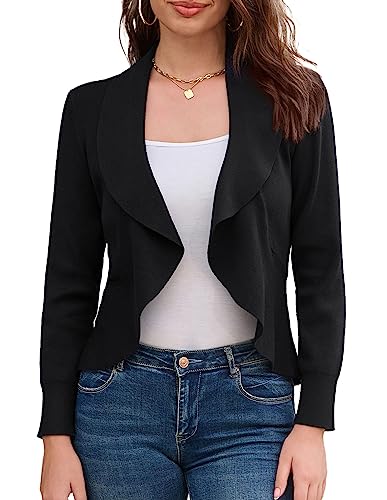 Womens Casual Work Blazer Open Front Cardigan Jacket Business Suit Black XXL