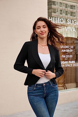 Womens Casual Work Blazer Open Front Cardigan Jacket Business Suit Black XXL