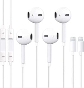 2 pack-apple earbuds/wired earphones/iphone headphones/lightning [apple mfi certified] built-in microphone & volume control compatible with iphone 7/8/x/11/12/13/14/pro/pro max, support all ios system