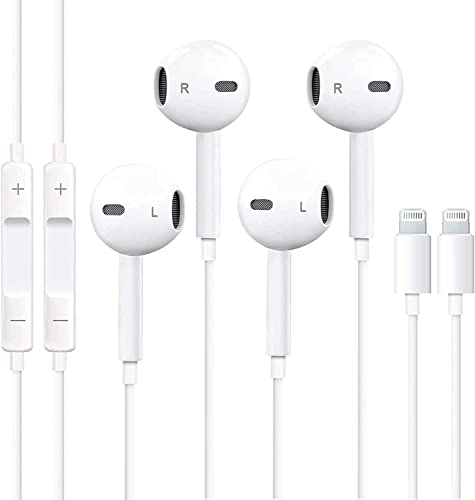 2 Pack-Apple Earbuds/Wired Earphones/iPhone Headphones/Lightning [Apple MFi Certified] Built-in Microphone & Volume Control Compatible with iPhone 7/8/X/11/12/13/14/Pro/Pro Max, Support All iOS System