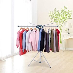 LOHISHILO 2in1 Foldable Clothes Stand Hanger, Drying Rack Adjustable Height Coat, for College Dorms, Camping, Apartments, Hotels, Laundry Rooms, Boutiques, Studios, Blue