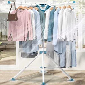 LOHISHILO 2in1 Foldable Clothes Stand Hanger, Drying Rack Adjustable Height Coat, for College Dorms, Camping, Apartments, Hotels, Laundry Rooms, Boutiques, Studios, Blue